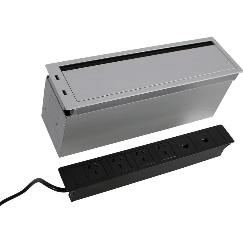 In Desk Power Box 4 GPO 2 USB 2 Data Silver | Office Furniture Designs
