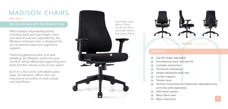 Madison Mid Back Chair Mesh Back Fabric Black | Office Furniture Designs