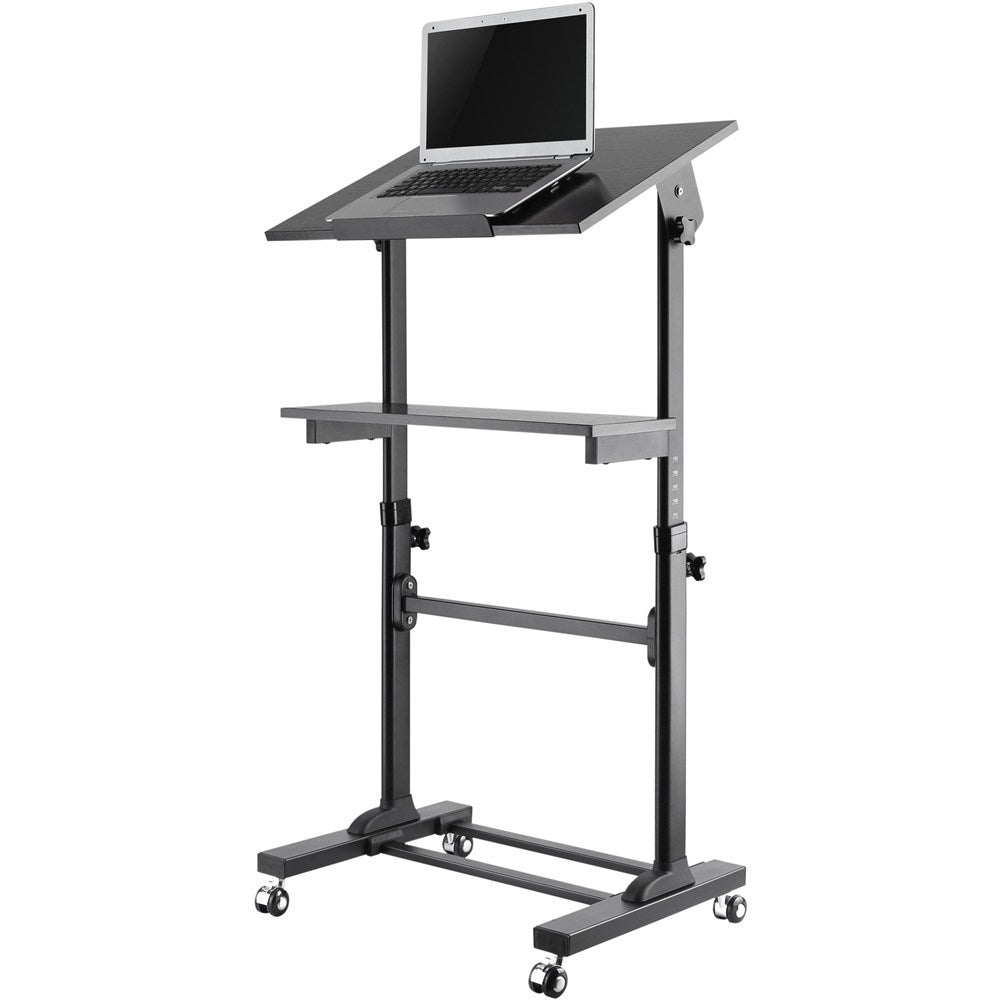 Mobile Computer Desk 2 Shelf 600W x 400D x 1050-1270mmH Silver/Black ...