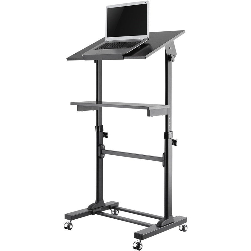 Mobile Computer Desk 2 Shelf 600W x 400D x 1050-1270mmH Silver/Black ...