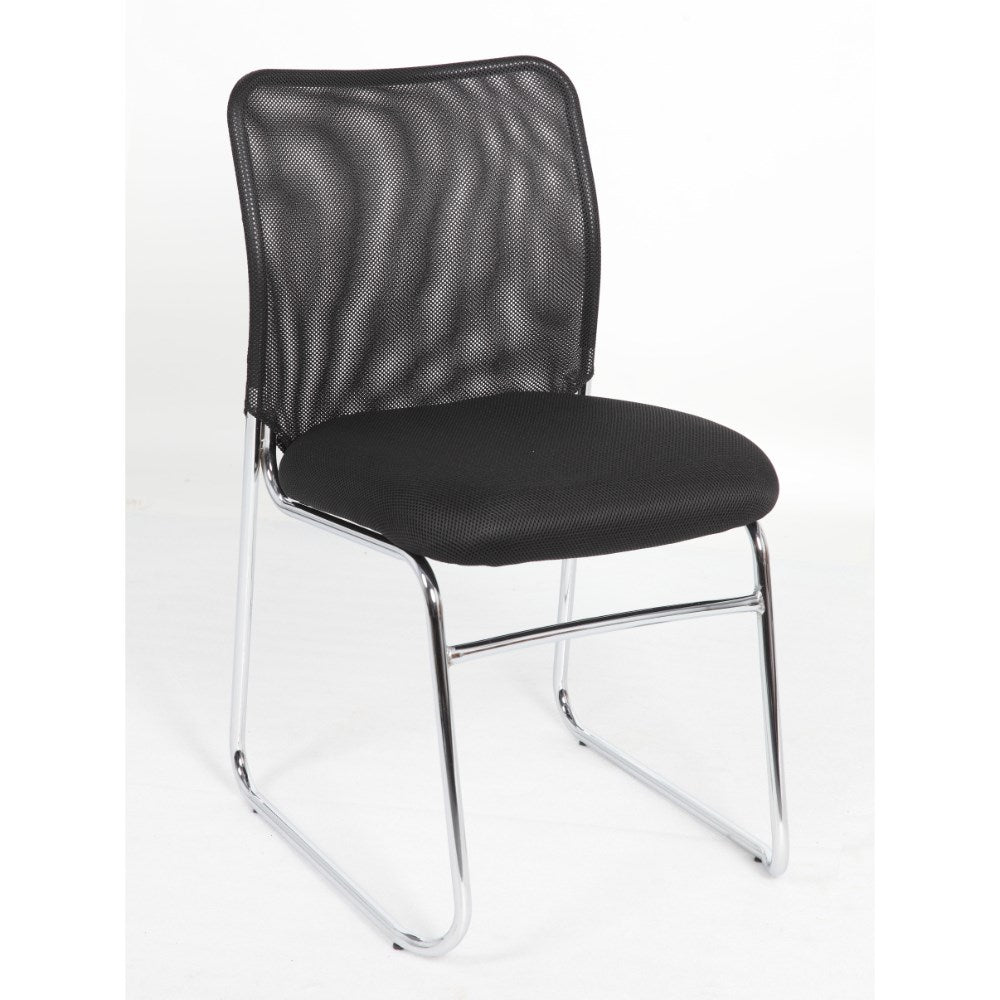 Studio Visitor Chair Chrome Sled Base Mesh Back Fabric Black | Office ...